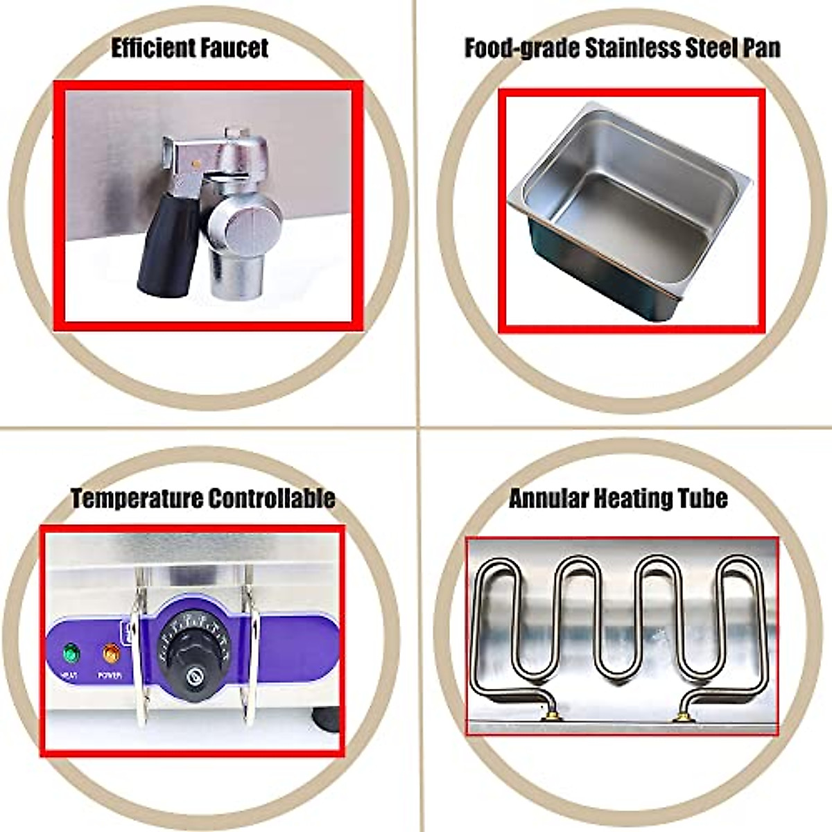 INTSUPERMAI 5 Pots Electric Commercial Food Soup Warmer Canteen Buffet Steam Heater Stainless Steel 110V 1500W 1/6 GN x4+1/3GN x1 6 inch deep Adjustable Temp Restaurants, Catering and Parties