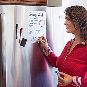 Magnetic Dry Erase White Board Sheet for Fridge 12x8 in - with Stain Resistant Technology - Includes 3 Markers and Big Eraser with Magnets - Small Refrigerator Whiteboard Planner & Organizer