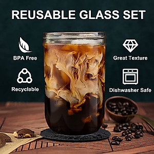 Mason Jar with Lid and Straw, 4 Pcs 16oz Glass Tumbler, beer Glasses, smoothie Cup, iced Coffee Cup, drinking Glasses, beer Can Glass, mason Jar Cups, for Juice Drinks