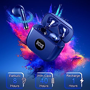 Wireless Earbuds, Bluetooth 5.3 Ear Buds LED Power Display Headphones Bass Stereo, Bluetooth Earbuds in-Ear Noise Cancelling Mic, 40H Playback Mini Case IP7 Waterproof Sports Earphones for Android iOS