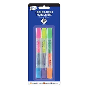 Just Stationery Double Ended Highlighter - Assorted Colours (Pack of 3)