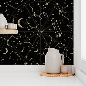 Removable Wallpaper Swatch - Mustard Zodiac Constellations Stars Moon Gender Galaxy Celestial Custom Pre-Pasted Wallpaper by Spoonflower
