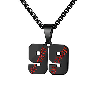 AIAINAGI Baseball Number Necklace for Men 00-99 Athletes Jersey Number Necklace Stainless Steel Chain Baseball Charm Pendant Personalized Baseball Gift for Men（99）