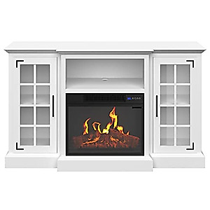 TV Stand with Electric Fireplace Fits TVs up to 65-Inches - Media Console with Storage Cabinet, Adjustable Heat, and LED Flames by Northwest (White)