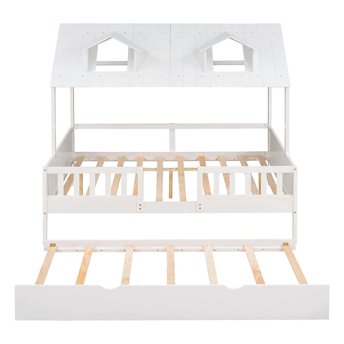 Harper & Bright Designs Full Size House Bed with Trundle, Full Size Bed Frame for Kids,Wooden Cabin Full Playhouse Bed for Girls, Boys,No Box Spring Needed,White