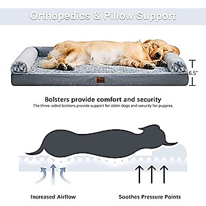 BFPETHOME Dog Beds for Large Dogs, Orthopedic Dog Bed for Medium Large Dogs, Egg- Foam Dog Crate Bed (XL(42 * 30 * 7 inch), Grey)