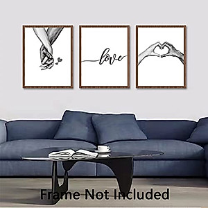 Living Room Decor, Love and Hand in Hand Wall Art Canvas Print Poster, Bedroom Dining Room Home Modern House Couples Marriage Romantic Wedding Decorations Simple Fashion Black and White Sketch Art Family Hallway Decorativos Painting Line Drawing Decor (Se