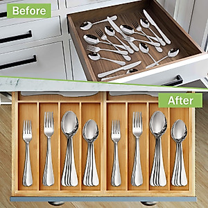 TIMGOU 20 Pcs Silverware Set with Organizer, 18/8 Stainless Steel Cutlery Set with Utensils Bamboo Tray for Kitchen Drawer, Serving Flatware for 4 with Storage Holder