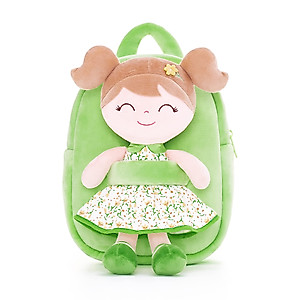 Gloveleya Kids Backpack Toddler Backpack Soft Plush Flower Fairy Girls Doll Backpack Green 9"