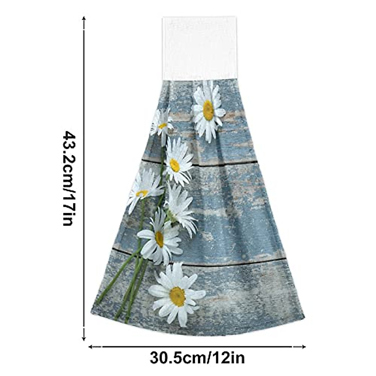 Summer Daisy Flowers Kitchen Hand Towels Vintage Wooden Board Hanging Dish Towels with Loop 2PCS, Soft Super Absorbent Fingertip Towel Dishcloths for Bathroom Washroom Guestroom Hotel 12x17 In