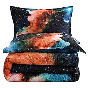 A Nice Night Black and Blue Galaxy Bedding Sets 3D Printed Cloud Quilt Comforter Sets with 2 Bedroom Pillow Covers Twin Size