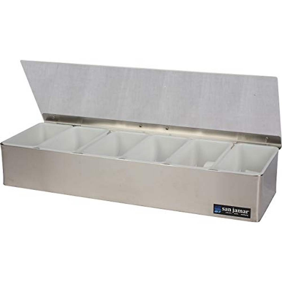 San Jamar Garnish Trays with Hinged Lid for Kitchen, Bar, And Restaurants, Stainless Steel, 18.5 X 6.5 X 4 Inches, Silver