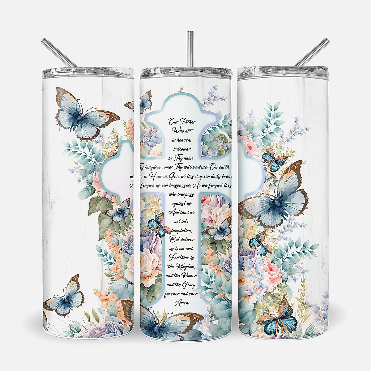 CERMELUS The Lord's Prayer 20oz Skinny Tumbler, Stainless Steel Double Wall Insulated Cup With Lid And Straw Multi, Bible Christian Tumbler, Gifts for Women, Mom, Daughter, Friends