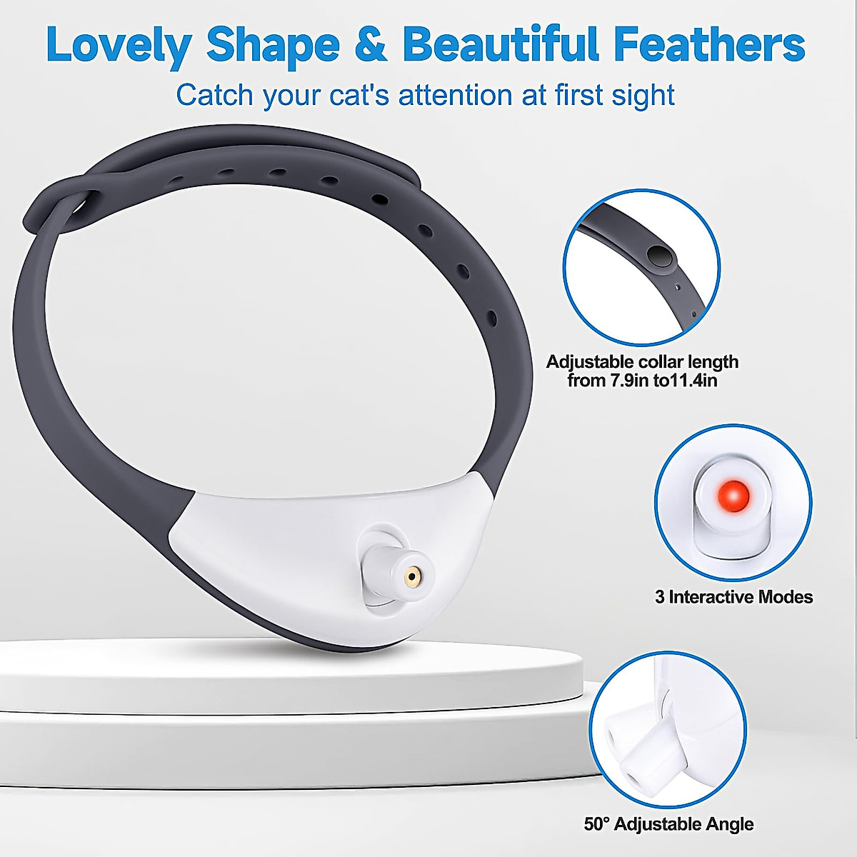 havit Wearable Automatic Cat Toys with LED Lights, Electric Smart Amusing Collar for Kitten, Interactive Cat Toys for Indoor Cats, Pet Exercise Toys, USB Rechargeable, Auto On/Off - Black