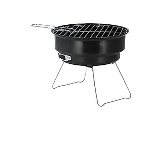 BBQ Grill Round, Mini Round Charcoal Grill, Portable Stainless Steel Barbecue Grills, Black Non stick Iron Roaster and Smoker for Home Kitchen Picnic Camping, with 2 Grilling Net