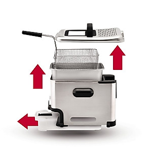 T-fal Deep Fryer with Basket, Stainless Steel, Easy to Clean Deep Fryer, Oil Filtration, 2.6-Pound, Silver, Model FR8000