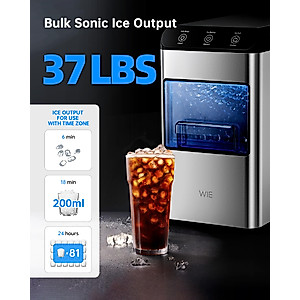 Ice Makers Countertop Nugget for Home Kitchen 37LBS, Pebble Counter Top Ice Machine, Mini Small Ice Maker,Portable Sonic Chewable Pellet Soft Icemaker, LED Maquina de Hielo Tabletop Self Cleaning