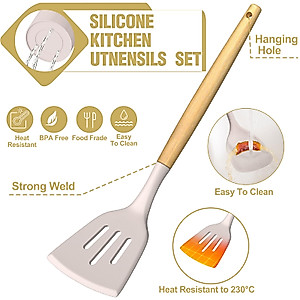 Umite Chef Silicone Kitchen Utensil Set, 34PCS Heat Resistant Kitchen Gadgets and Tools With Grater, Wood Handles for Nonstick Cookware