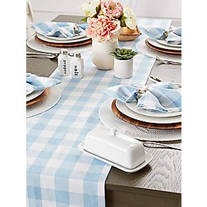 DII Buffalo Check Collection, Classic Farmhouse Table Runner, 14x72, Light Blue & White