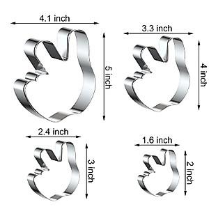 Peace/Victory Hand Sign Fingers Cookie Cutter Set for Baking, 5/4/3/2 Inch, 4 Piece, Stainless Steel