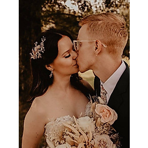 SWEETV Light Rose Gold Wedding Clip Rhinestone Bridal Comb Barrette - Handmade Flower Clip Head Pieces for Women