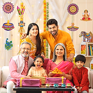 Diwali Paper Cutout Decorations for Home,Diwali Decor with Rangoli Peacock Ganesh Diya Elephant for Rangoli Deepavali Party Decorations Supplies-45 Pcs