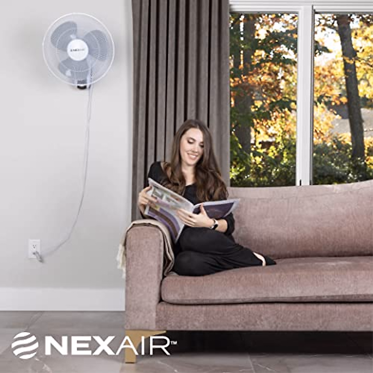 NEXAIR 16 Inch Oscillating Wall Mount Fan, Quiet Operating Room Fan With Remote Control, 3 Speed Wall Fan for Bedroom with 7.5 Hr Auto Off Timer, Adjustable Cooling Fan For Home, Office & Living Room