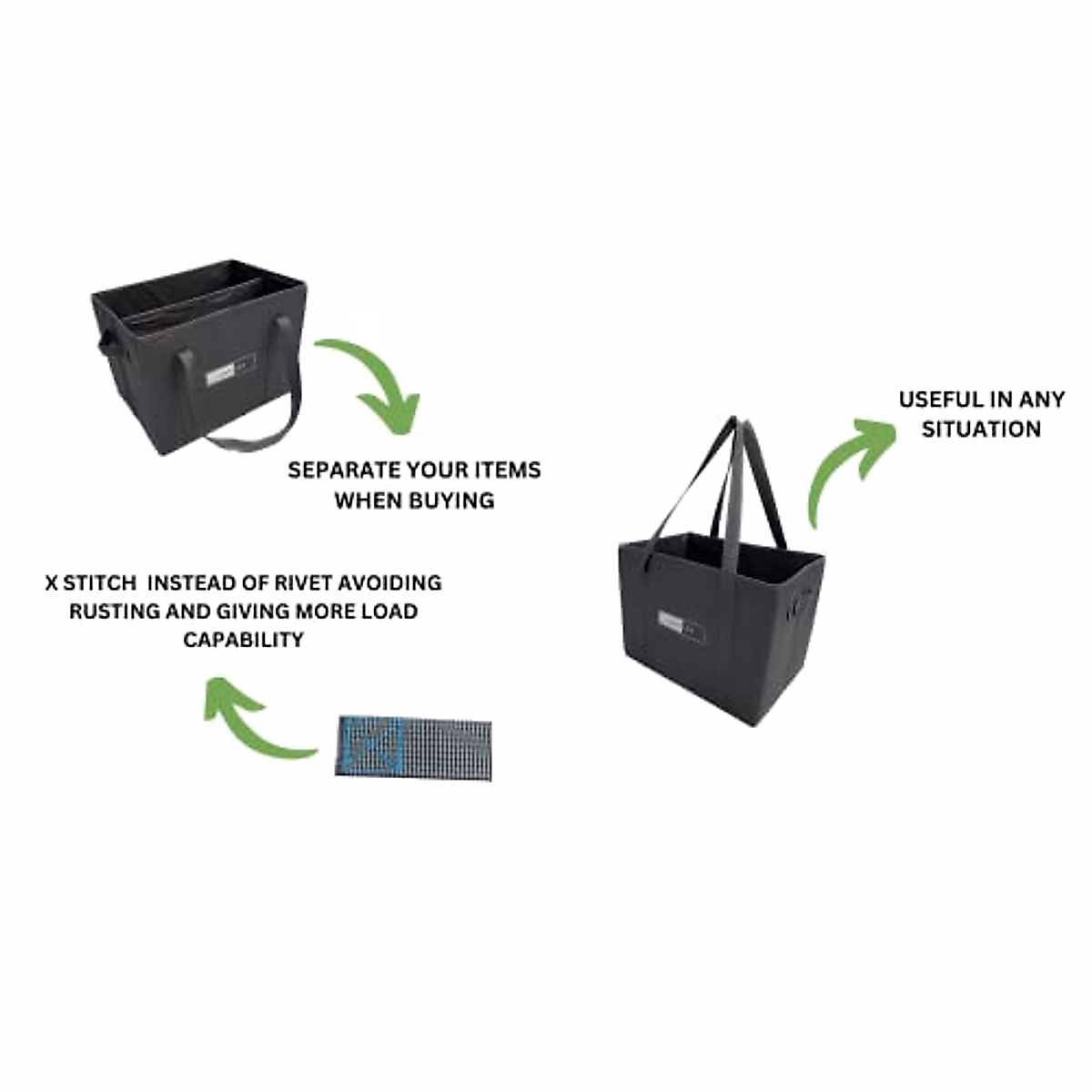 ESMELDY - PRO Reusable Grocery Bags - Reusable Shopping bags for groceries (Kit of 3) grocery tote Bags with Long Handles, Reinforced Bottom and separator, Foldable shopping bag