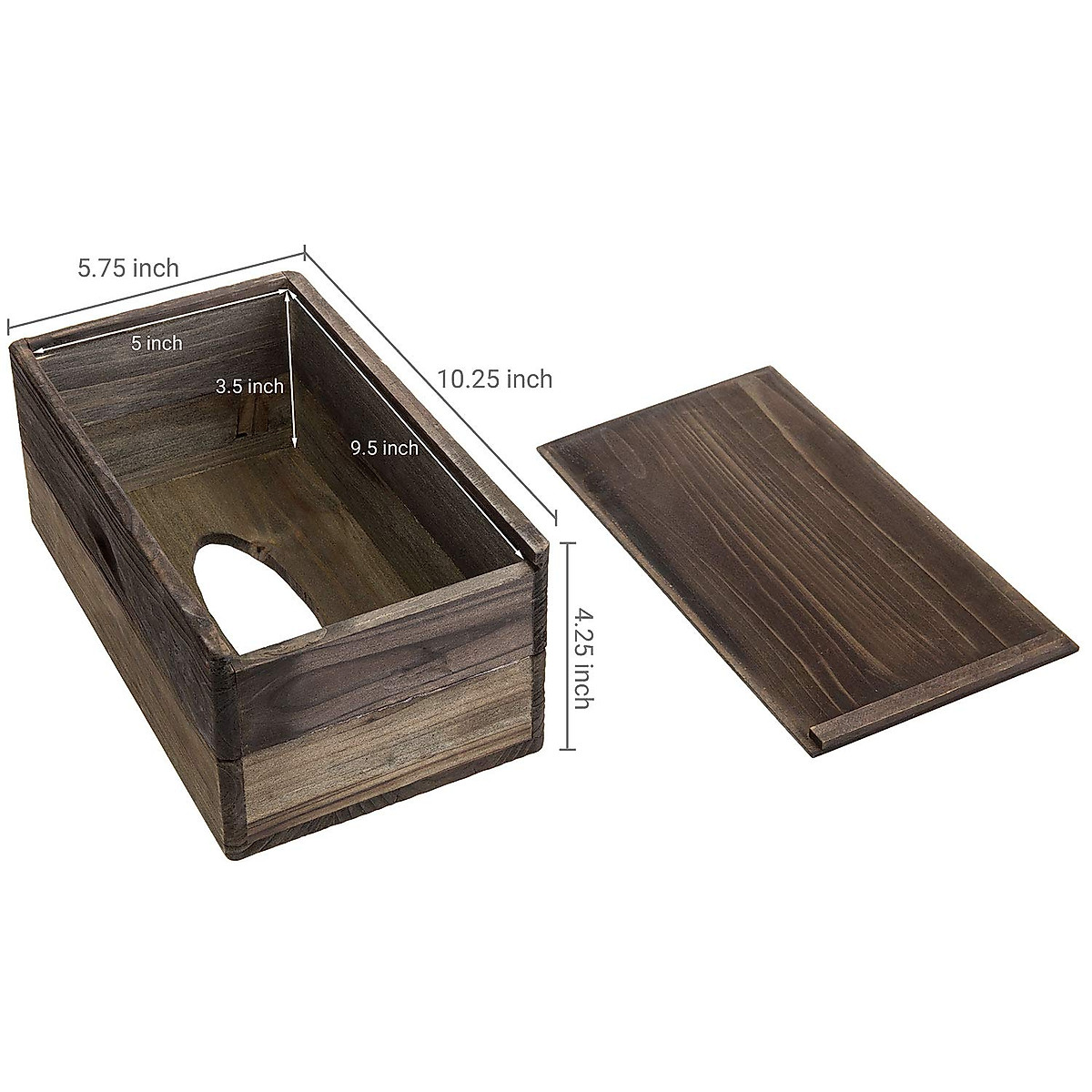 MyGift Rustic Dark Torched Wood Rectangular Tissue Box Holder Cover, Bathroom Facial Tissue Box Cover with Easy Refill Slide Out Bottom