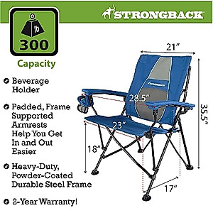 STRONGBACK Elite 2.0 Adult Camping Chair with Lumbar Support and Carry Bag, Navy/Grey