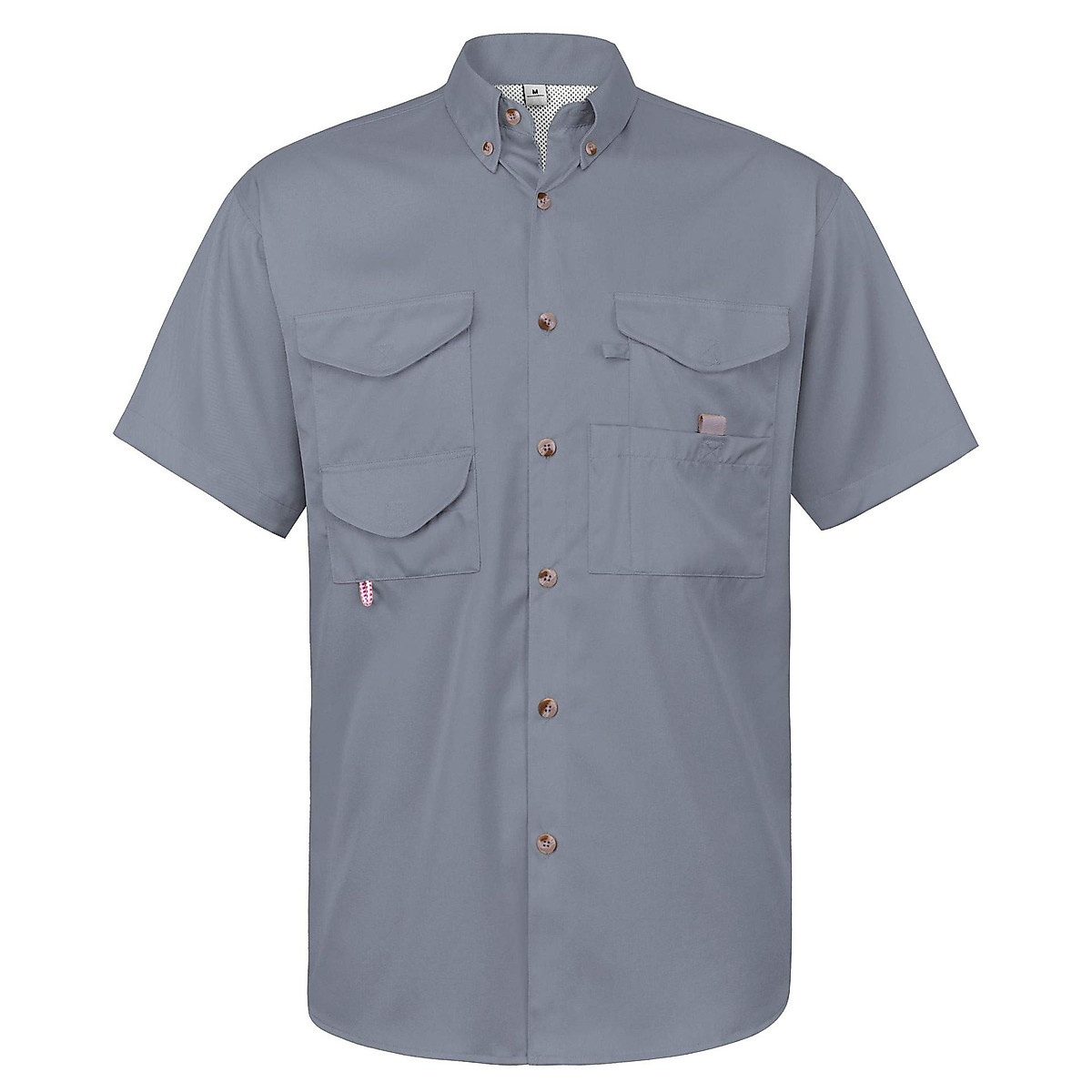 Alimens & Gentle Short Sleeve Fishing Shirt Wicking Fabric Sun Protection Casual Button Down Shirts Grey