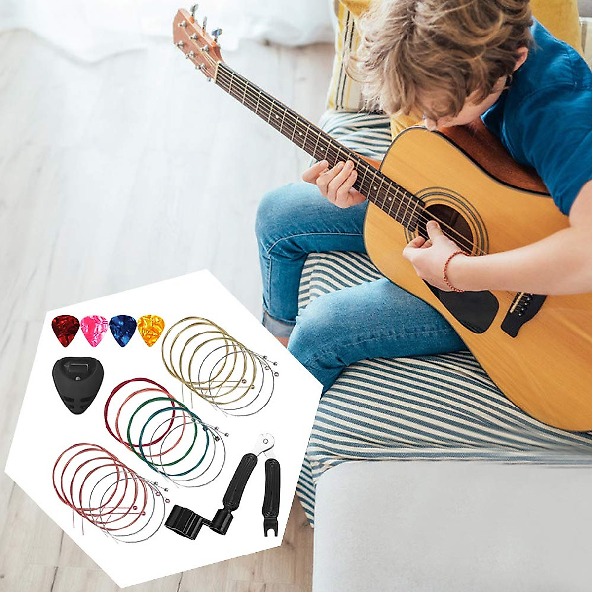 3 Sets Acoustic Guitar Strings Replacement Steel Guitar Strings (Gold, Brass, Multicolor) with 4 Pieces Celluloid Guitar Picks,Guitar String Winder Guitar Kit for Guitar Beginners Performers