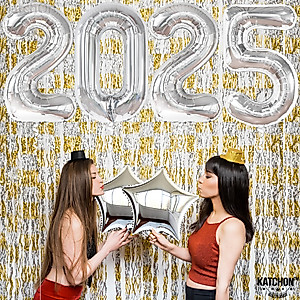 KatchOn, Huge 40 Inch 2025 Balloons Silver - New Years Balloons | Star Balloons, 2025 Silver Balloons for New Years Eve Party Supplies 2025 | Happy New Year Decorations 2025 for New Years Eve Decor