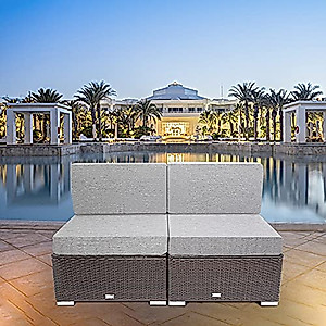 SAWQF 2 Pieces PE Wicker Rattan Armless Sofa Patio Furniture Set for Garden and Outdoors