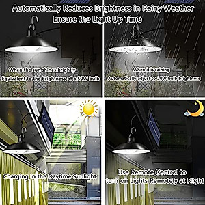 LEDHOLYT Solar Pandent Light, Indoor Outdoor Solar Powered LED Shed Light Barn Lights with Timer and Remote,Adopt Polycrystalline Silicon Solar Panel, Hanging Solar Lights for Garage Garden Porch