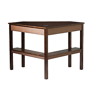 Corner Computer Desk Writing Smooth Keyboard Tray & Storage Shelves,Ameri Wood Desk Home Office Triangle Table, Rustic Natural Brown Black