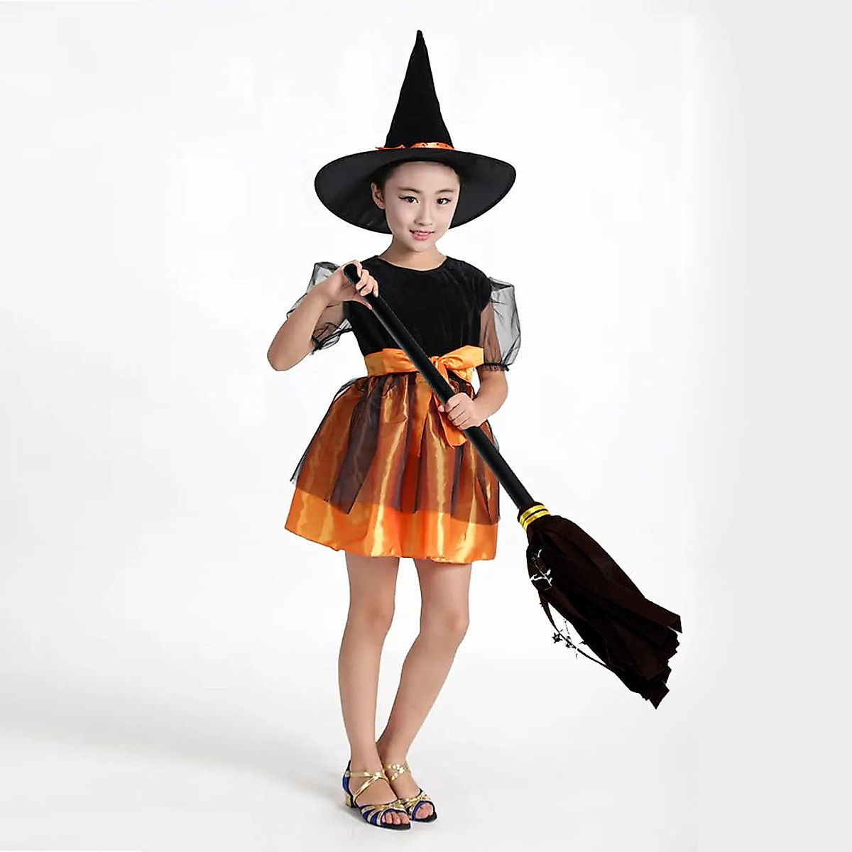 BinaryABC Halloween Witches Broom Plastic Broom,Halloween Masquerade Dress Up Costume Decoration Supplies(Brown)