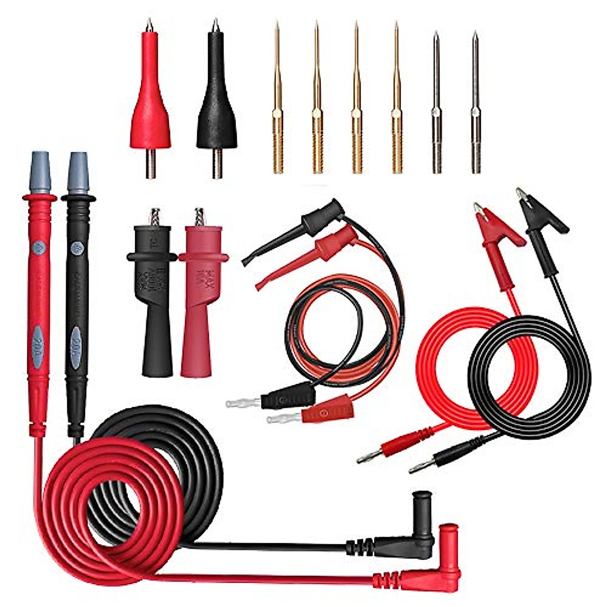 Multimeter Test Leads Kit,HANDSKIT 16 Pieces Testing Lead with Alligator Clips Stackable Banana Plug Test Hook Replaceable Gold-Plated Multimeter Needle Probes and Back Probe Pins