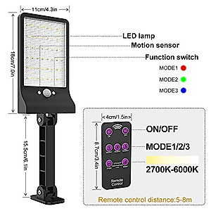 highydroLED Solar Lights Outdoor with Remote and Color Temperature Adjustment 2700K to 6000K, 48LED Solar Motion Sensor Light with 3 Modes,Waterproof IP65 Night Light for Garden Garage [Pack of 2]