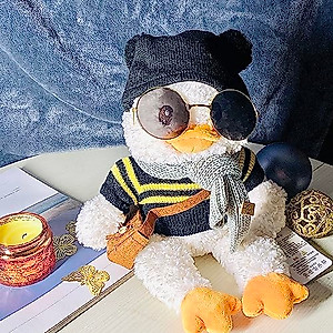 Awcvire Duck Stuffed Animal Toy Set with Cute Outfits and Accessories, Kawaii DIY Muscle Duck Plushies with Bags and Glasses for Kids