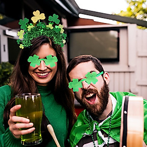 eyigylyo St. Patrick's Day Shamrock Headband with Shamrock Glasses Set, Irish Shamrock Hairband Green Leprechaun Costume Sunglasses for Women Girls St Patricks Day Costume Accessories