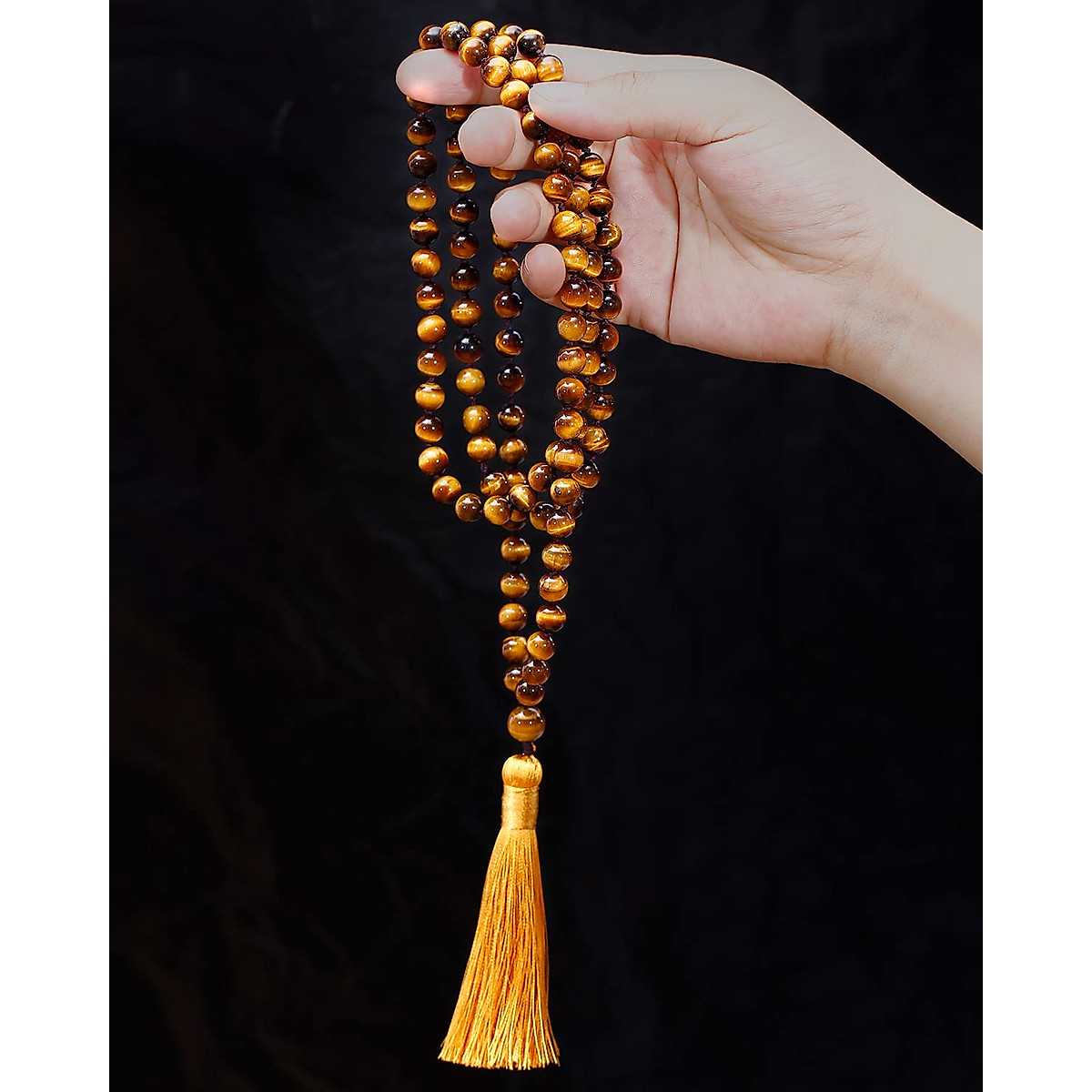 Jewever 108 Mala Beads Wrap Bracelet Necklace for Women Men Healing Gemstone Prayer Charm For Yoga Meditation Jewelry (8mm Yellow Tiger Eye)