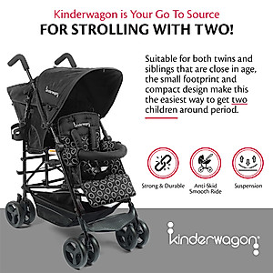 Kinderwagon HOP Lightweight Double Stroller - Umbrella Stroller, Twin Stroller Compatible with One Infant Car Seat, Smooth Infant and Toddler Double Stroller, Includes Rain Cover & Cup Holder (Black)