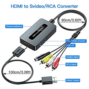 Sedytetoc HDMI to Svideo RCA Converter with HDMI Cable(RCA and Svideo Cables Integrated), HDMI to Composite AV Converter for HDMI Device to Display on Older TVs