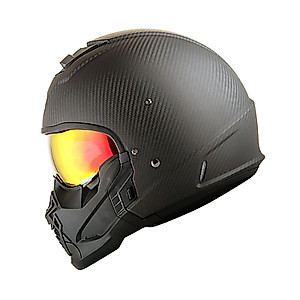 Martian Genuine Real Carbon Fiber Motorcycle Full Face Helmet HB-B2 Open Face Matt Carbon Black, DOT Approved