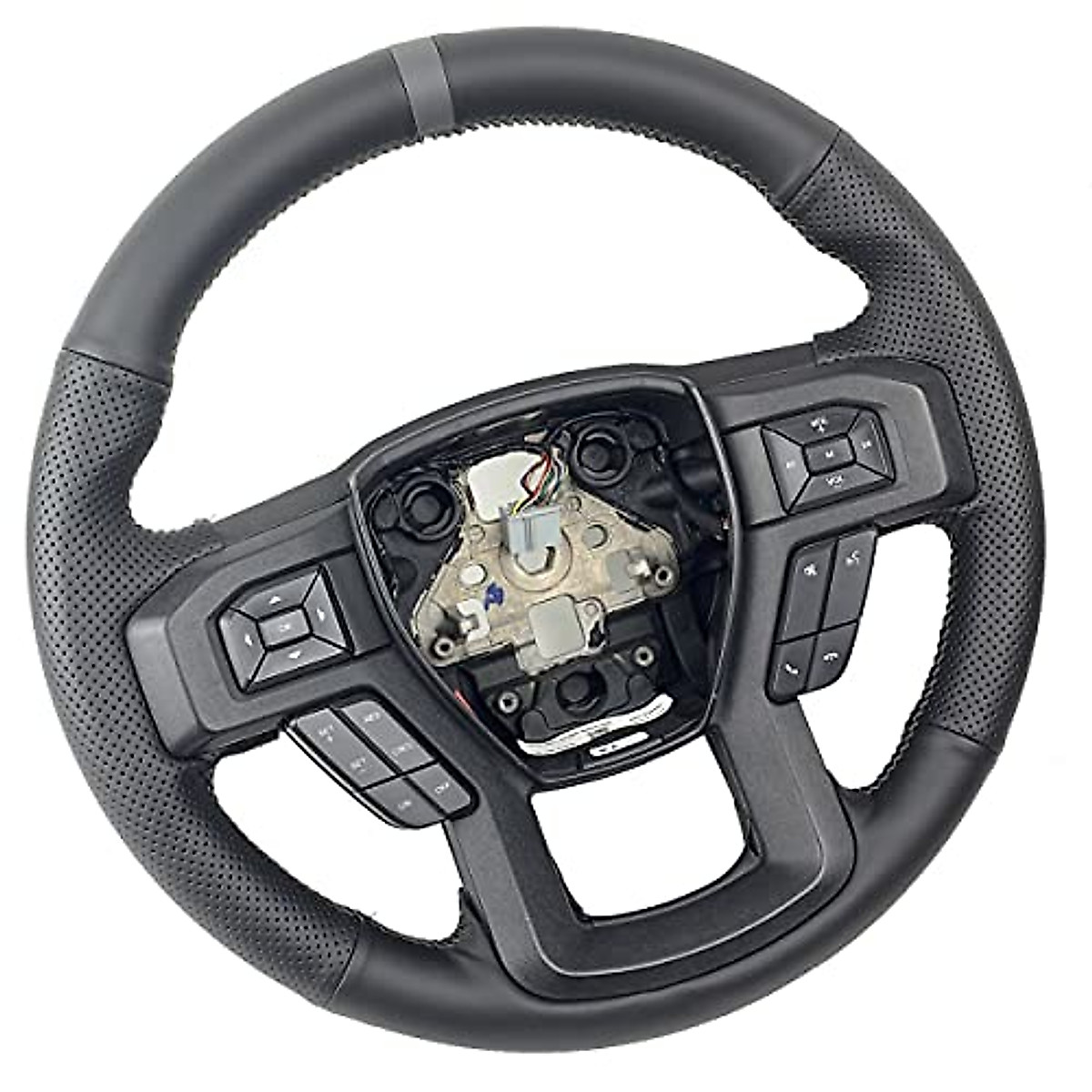 Black Side Perforated Leather Grey Marker Steering Wheel Protector Cover Hand-Stitch on Wrap Fit for Ford F-150 F250 King Ranch/Lariat/XL/XLT/Limited/Platinum/Police Responder 2015-2020