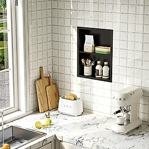 Qeke Recessed Medicine Cabinet, 14x18 Medicine Cabinet Organizer, 304 Stainless Steel Medicine Wall Cabinet with Double Shelves, Recessed Medicine Cabinet No Mirror, Matte Black