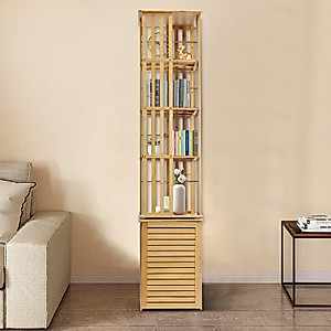 Rotating Bookshelf, 6 Tier 360° Floor Standing Revolving Bookcase Storage Rack, Bookcase Corner Tall Book Shelf, Narrow Bookshelf, with Door,Book Shelf Organizer for Bedroom,Living Room,Small Space