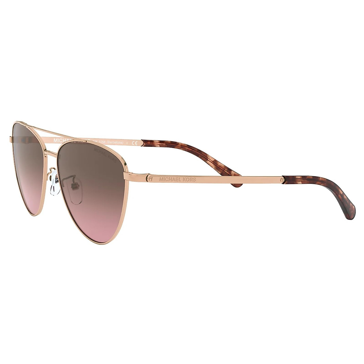 Michael Kors Woman Sunglasses Rose Gold Frame, Magenta Gradient Brown Flash Silver Lenses, 58MM