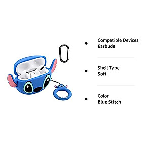 Soft Silicone Shockproof Cover, New 3D Cute Cartoon Creative Fun Case Skin with Keychain Design for AirPods Pro Charging Case 2019 (Stitch)